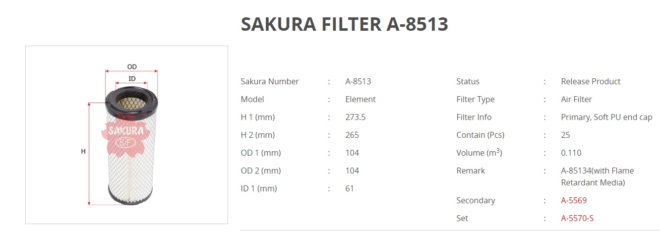 Lọc gió Sakura A-8513 - Sakura Air Filter